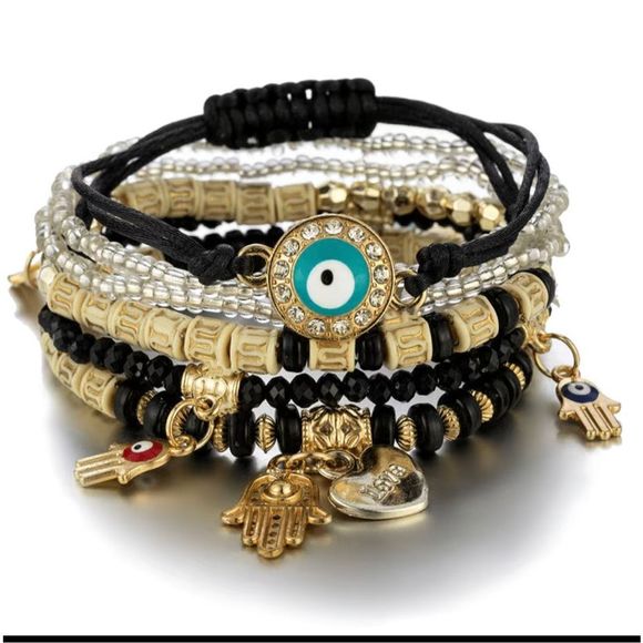 No Brand | Jewelry | Womens Beaded Multilayer Bracelet Set Boho Hamsa ...
